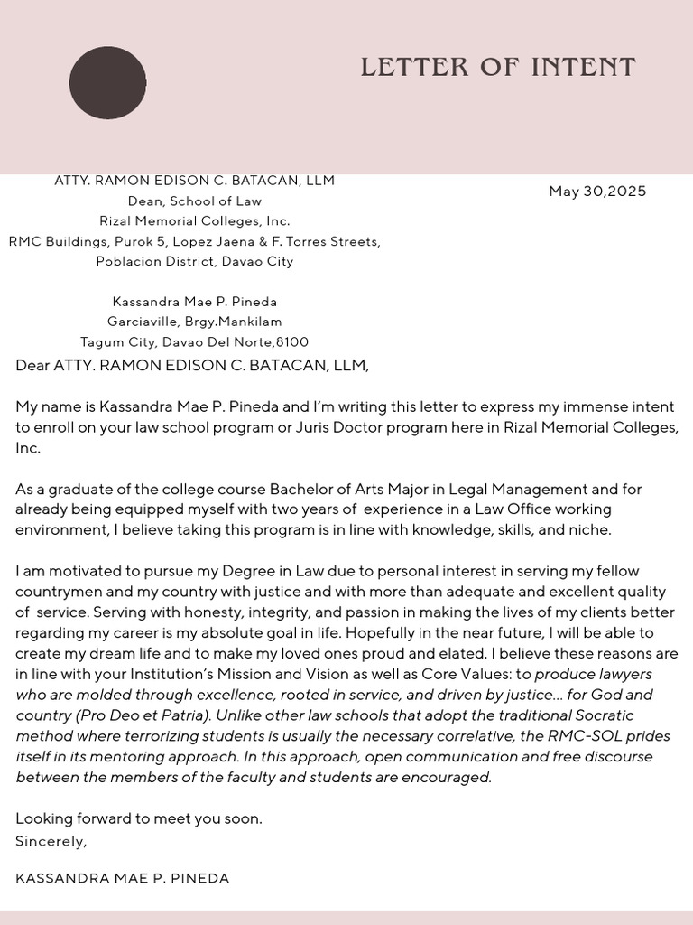 Pink Modern Recommendation Letter Document A4 | PDF