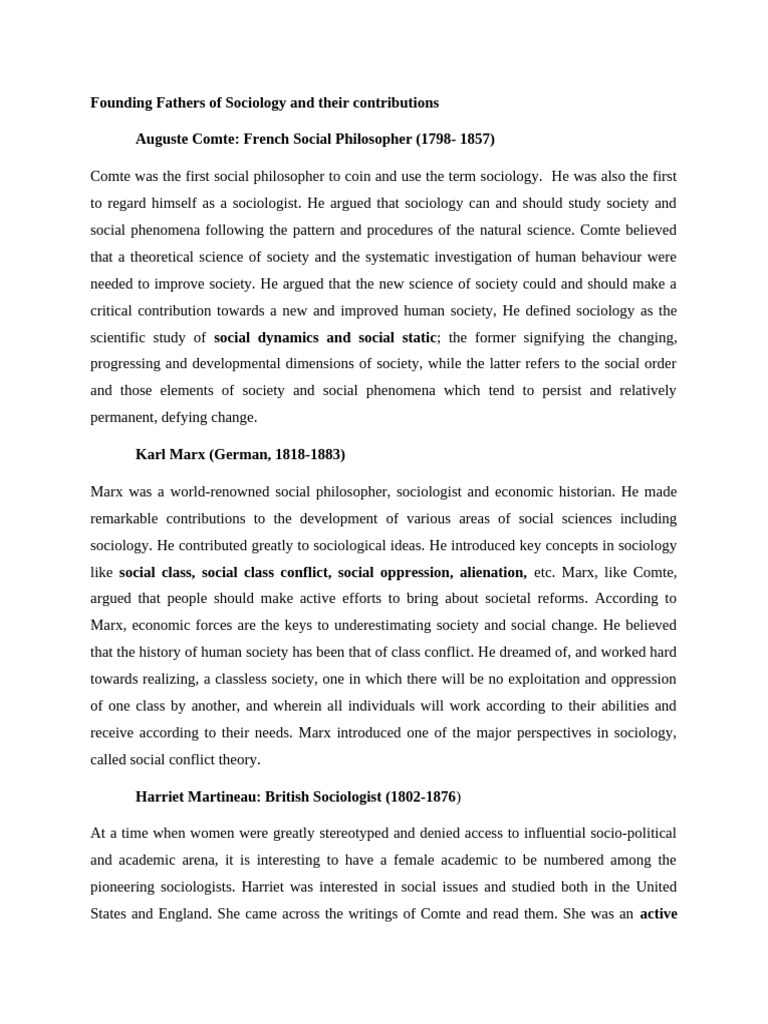 Founding Fathers of Sociology Explained | PDF | Sociology | Social Sciences