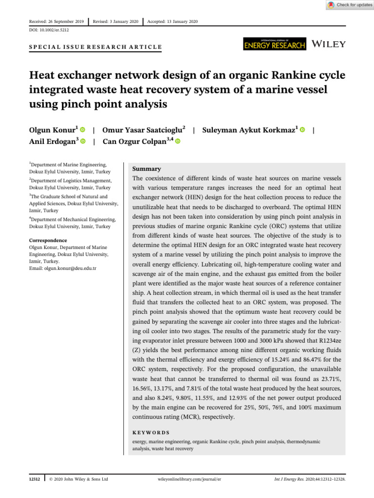 Heat Exchanger Network Design of An Organic Rankine Cycle Integrated Waste Heat Recovery System ...