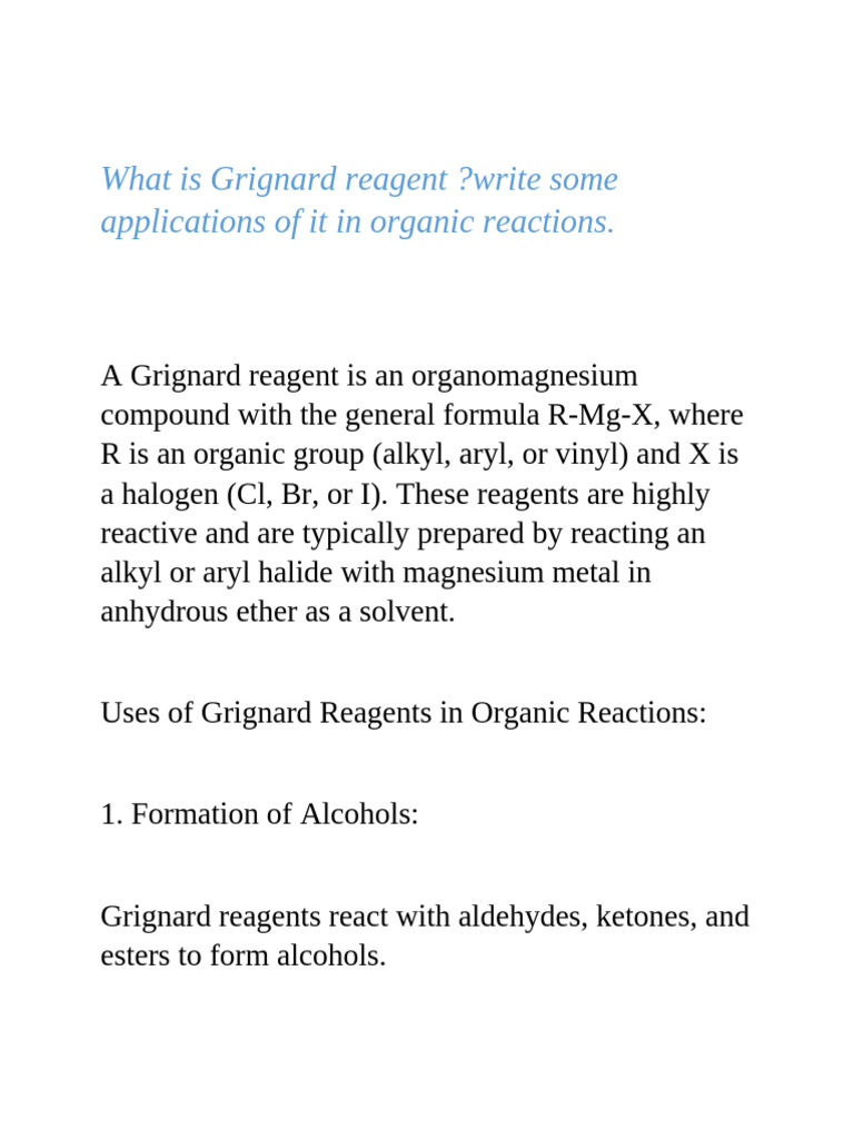 Grignard Reagents: Key Applications in Synthesis | PDF