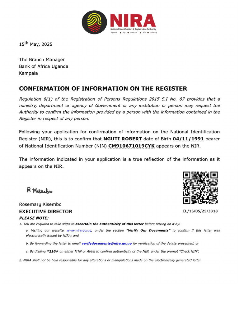 Confirmation of Information | PDF