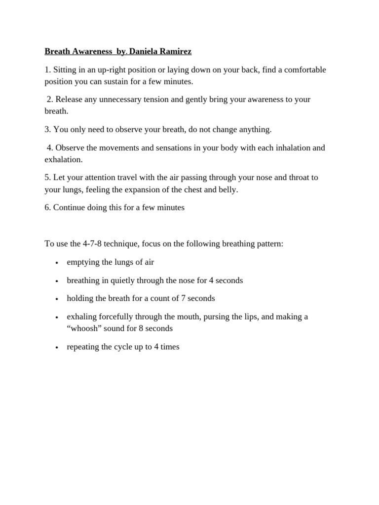 Breath Awareness and 4-7-8 Technique | PDF