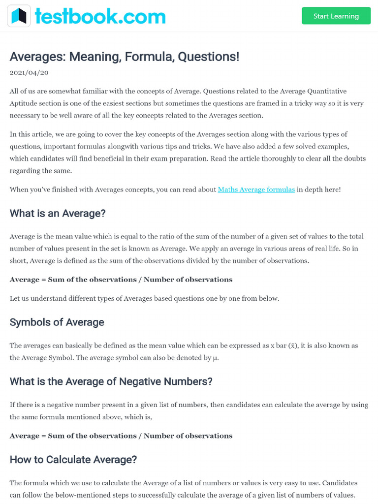 Maths Averages 8c2889fd | PDF
