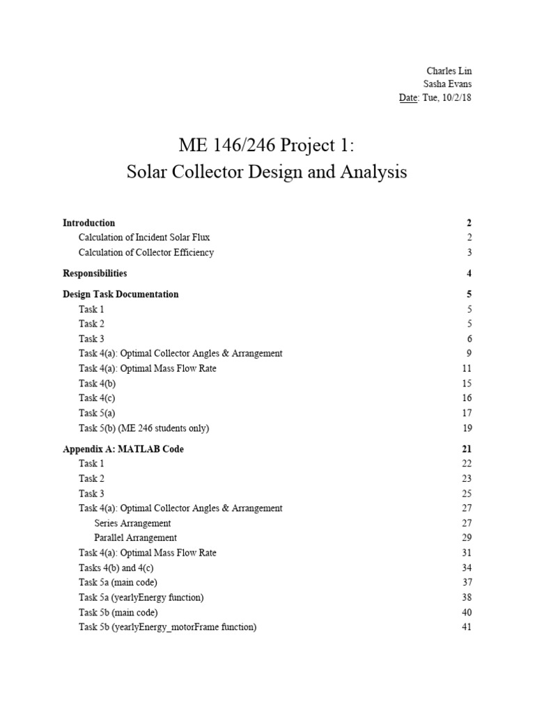 ME 146-246 Project 1 - Solar Collector Design REPORT | PDF | Thermal ...