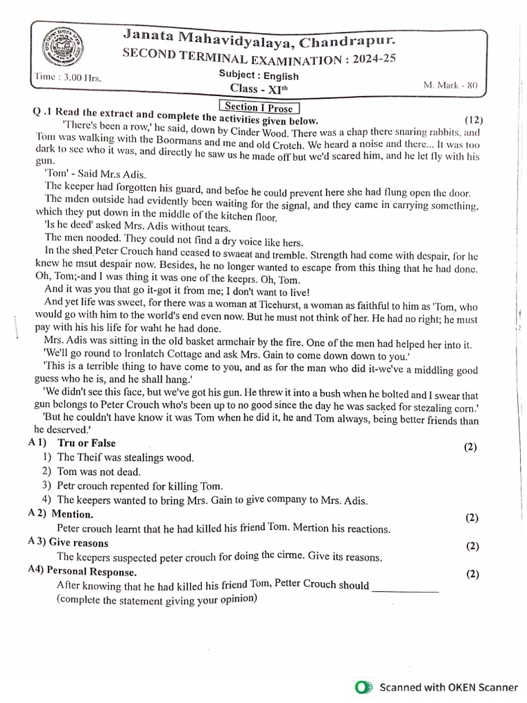 English (Second Term) JC | PDF