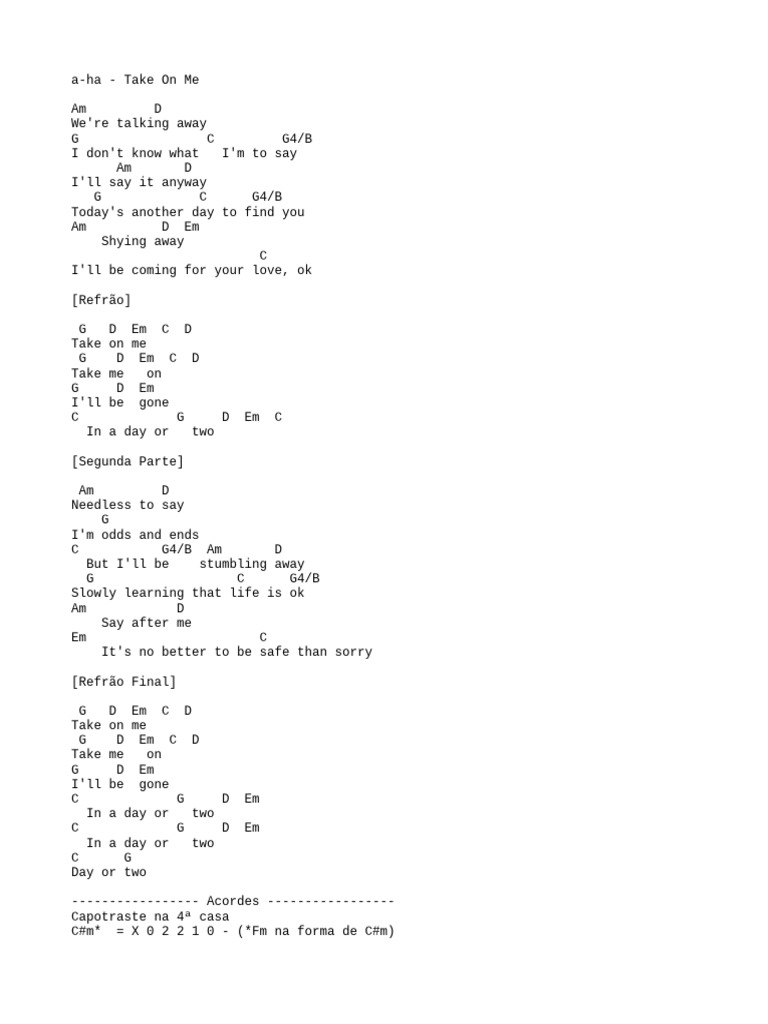 A-Ha - Take On Me | PDF