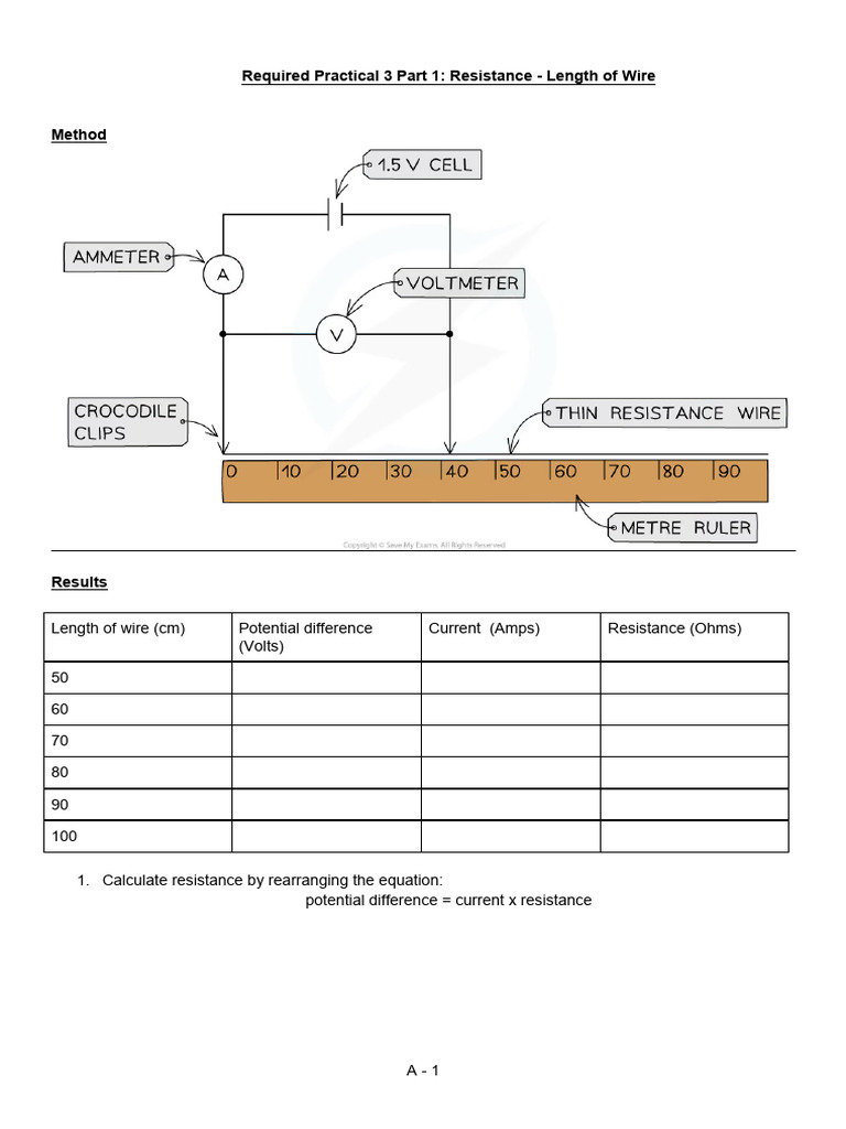 Physics Required Practical 3a Resistance of A Wire A | PDF | Metre | Voltage