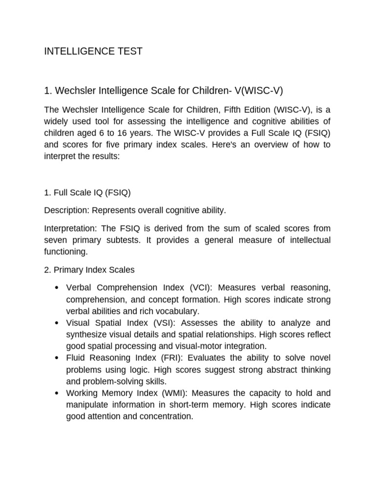 Intelligence Test | PDF | Wechsler Adult Intelligence Scale | Mental ...