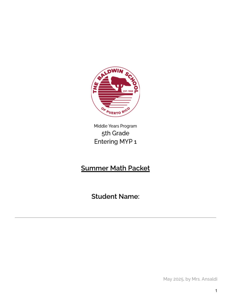 Summer Packet 5th Grade | PDF | Multiplication | Subtraction