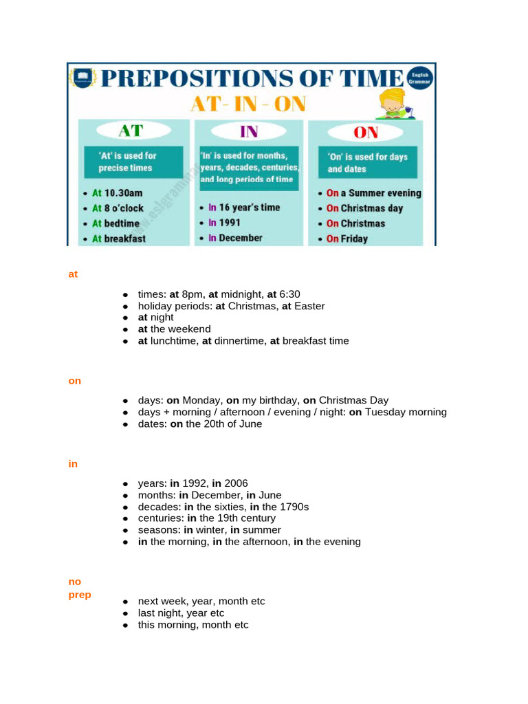 Prepositions of Time and Place Guide | PDF | Observances | Holidays