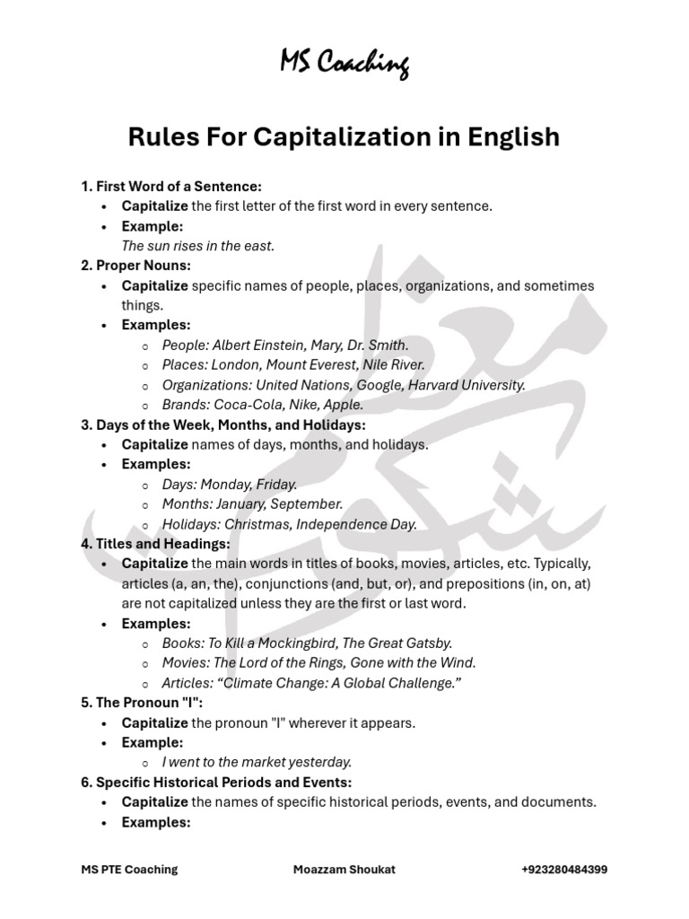 Rules For Capitalization in English | PDF | Language Mechanics | Syntax