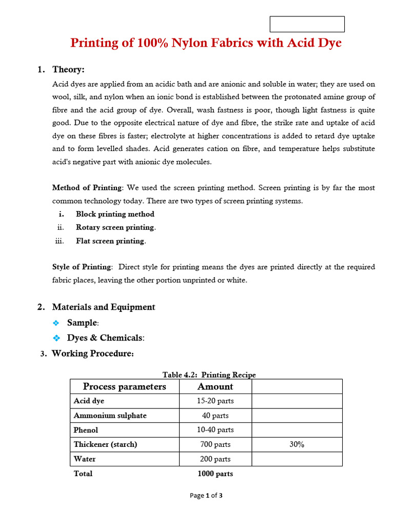 Acid Dye Printing on Nylon Fabrics | PDF | Dye | Acid