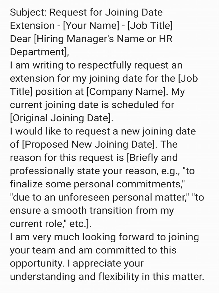 Sample Joining Date Extension Request | PDF