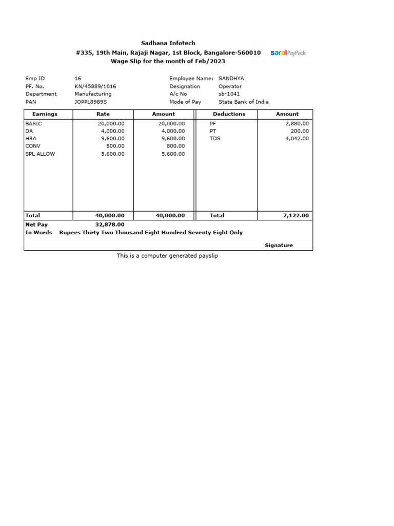 February 2023 Payslip Summary | PDF
