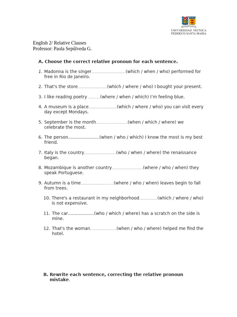 Relative Clauses Practice Exercises | PDF