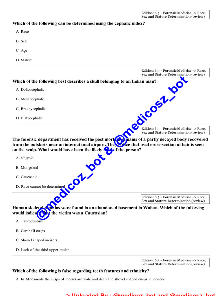 Forensic Medicine Race Sex And Stature Determination Review Pdf