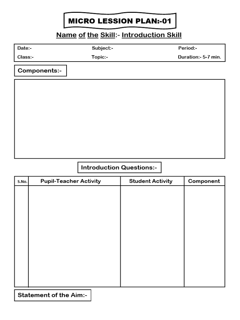 Micro Teaching All 5 Skills (Blank) | PDF | Lesson Plan | Learning
