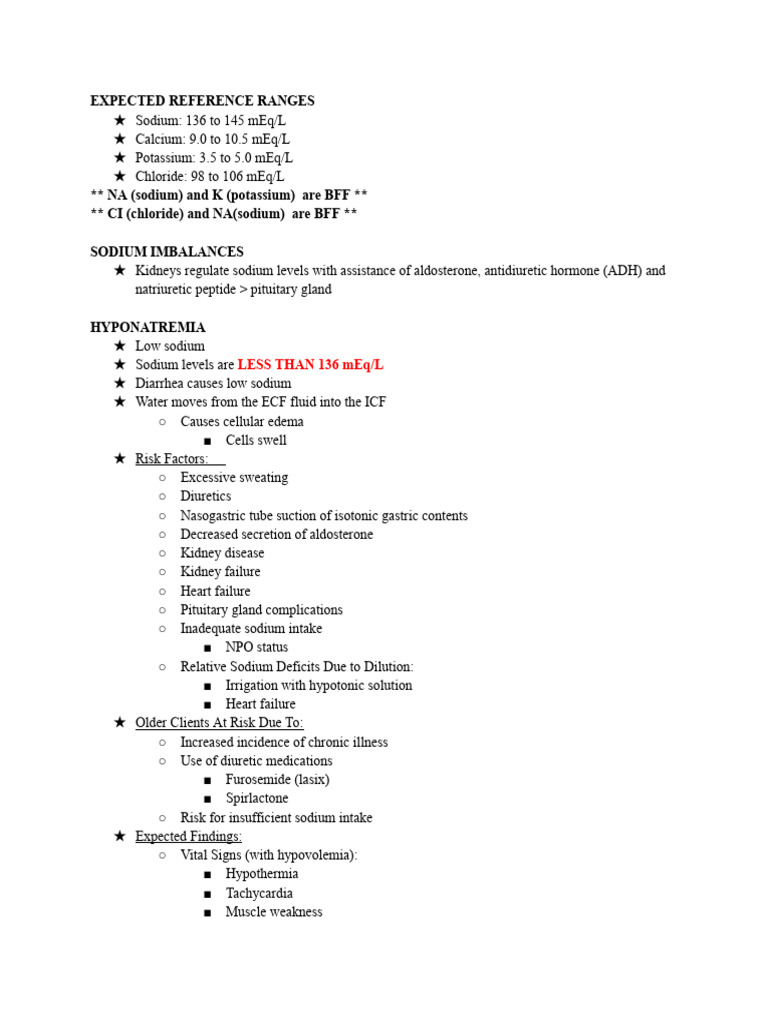 Med Surg 1 Electrolyte Imbalance - Acid-Base Impalance Reference Sheets | PDF | Potassium ...