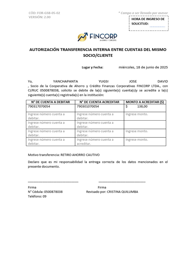 Transferencia Entre Cuentas | PDF