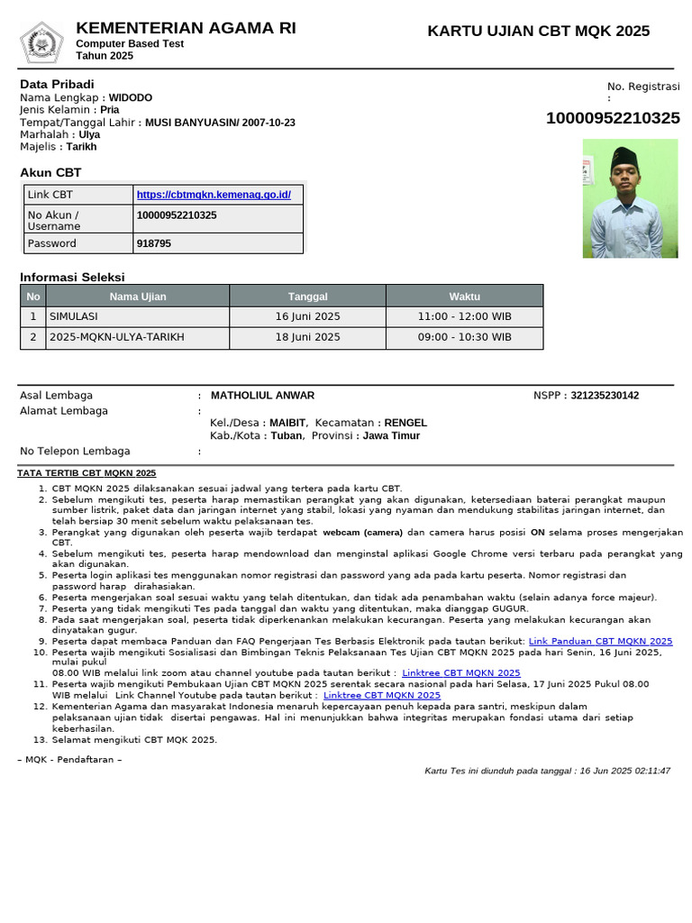 Kartu Peserta WIDODO | PDF