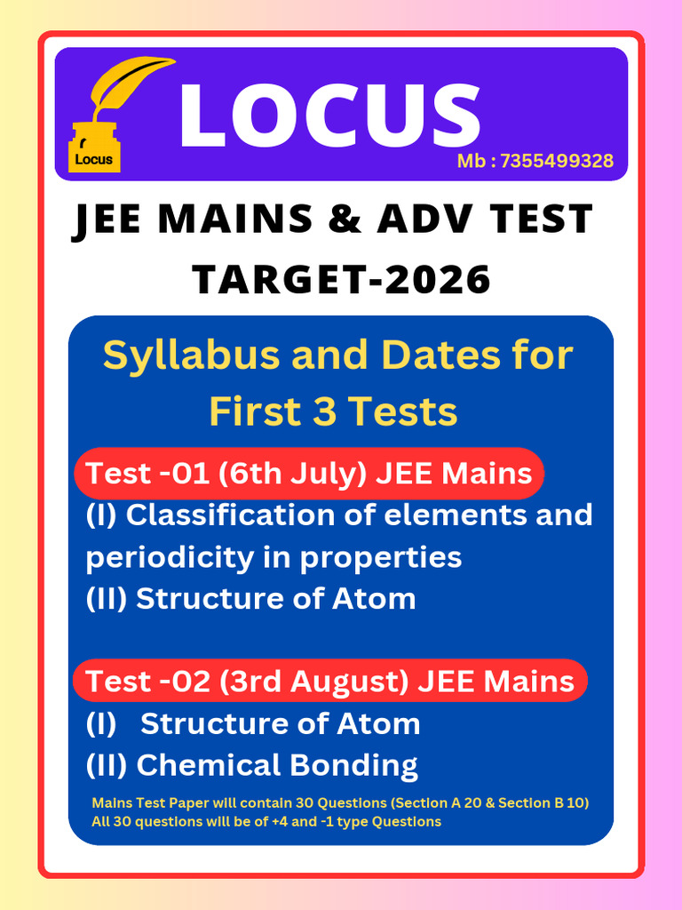JEE Mains & Advanced Test Schedule 2026 | PDF