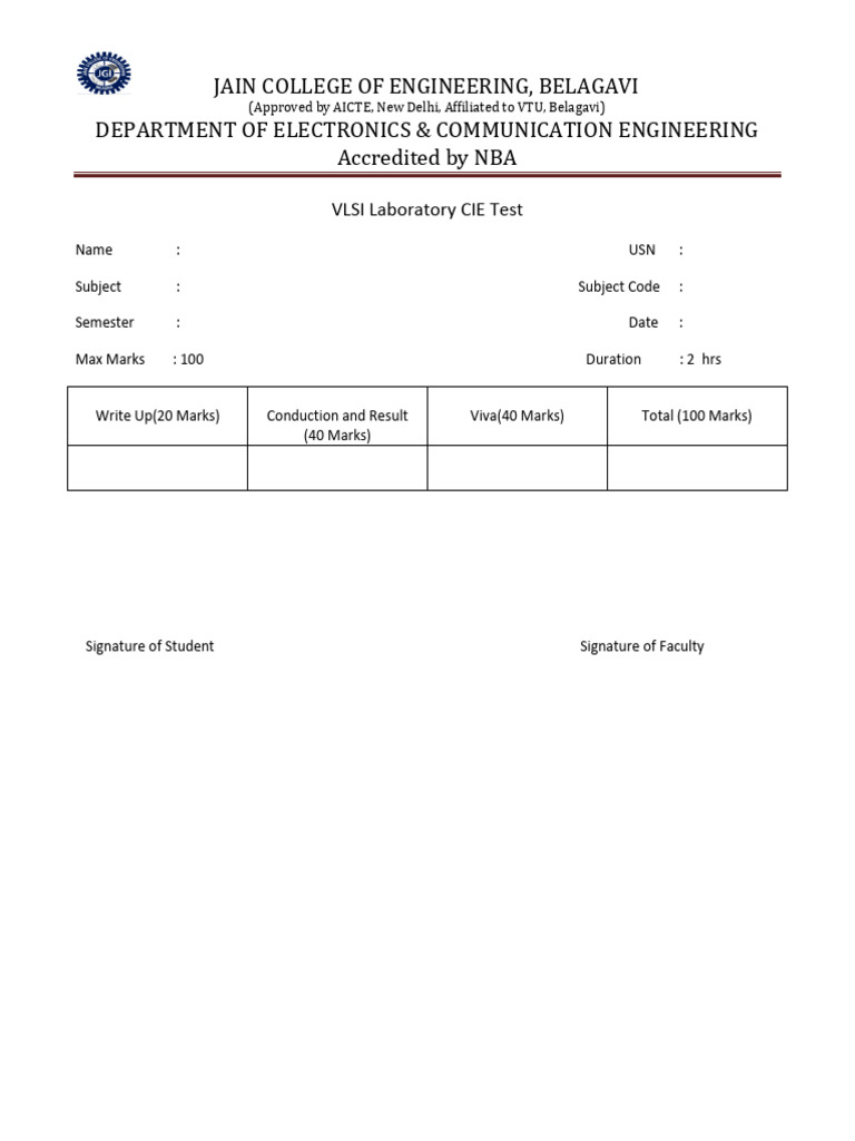 VLSI Lab Evaluation Sheet | PDF