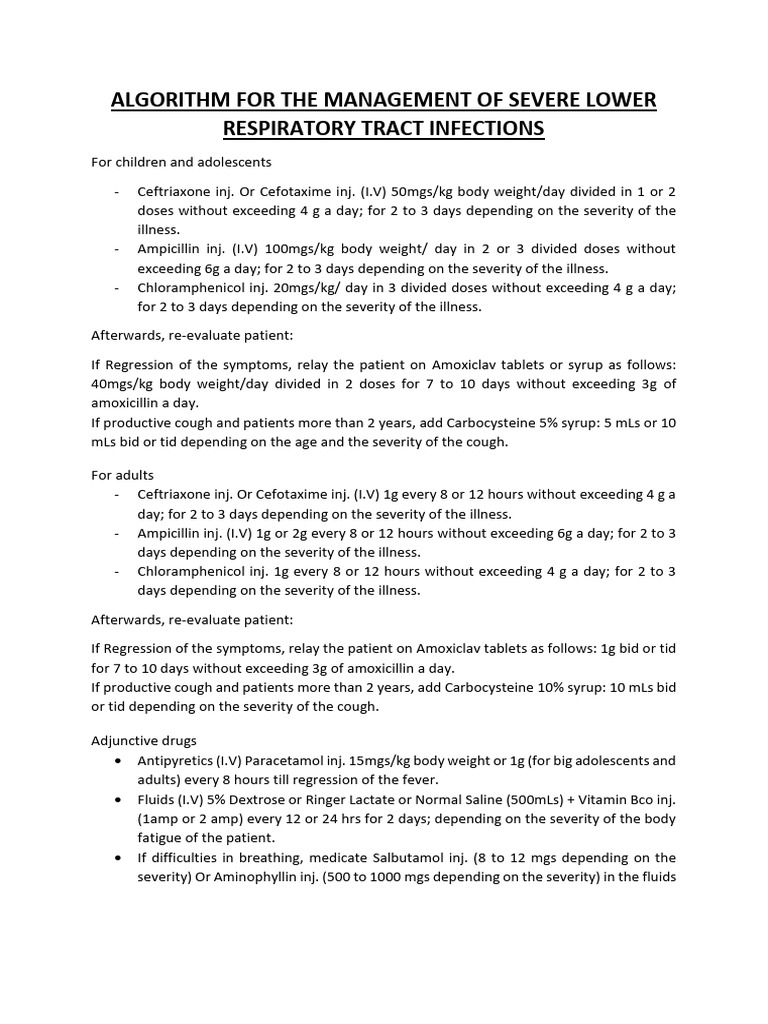 Algorithm For The Management of Severe Lower Respiratory Tract ...