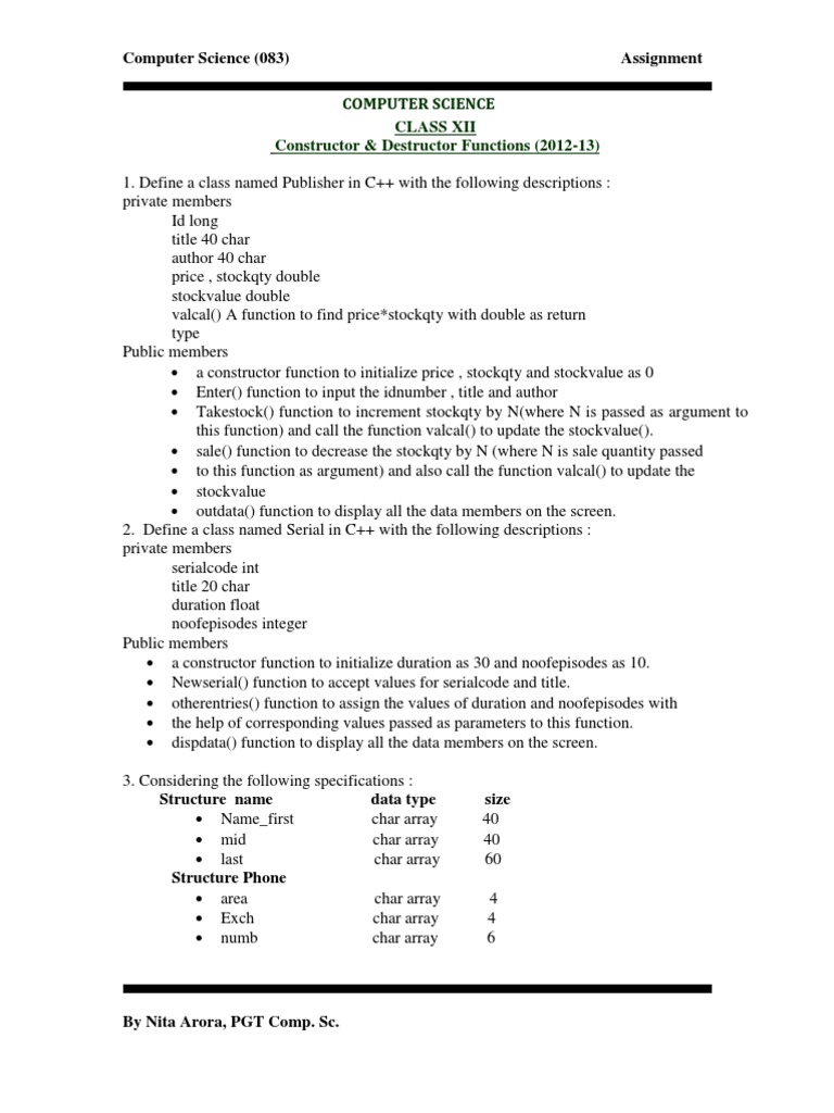 Assignment Constructor Pdf Subroutine Constructor Object Oriented Programming
