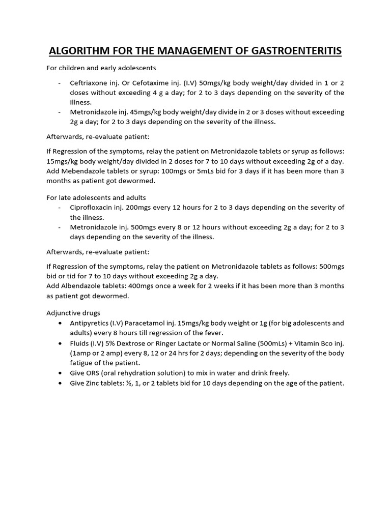 Algorithm For The Management of Gastroenteritis | PDF