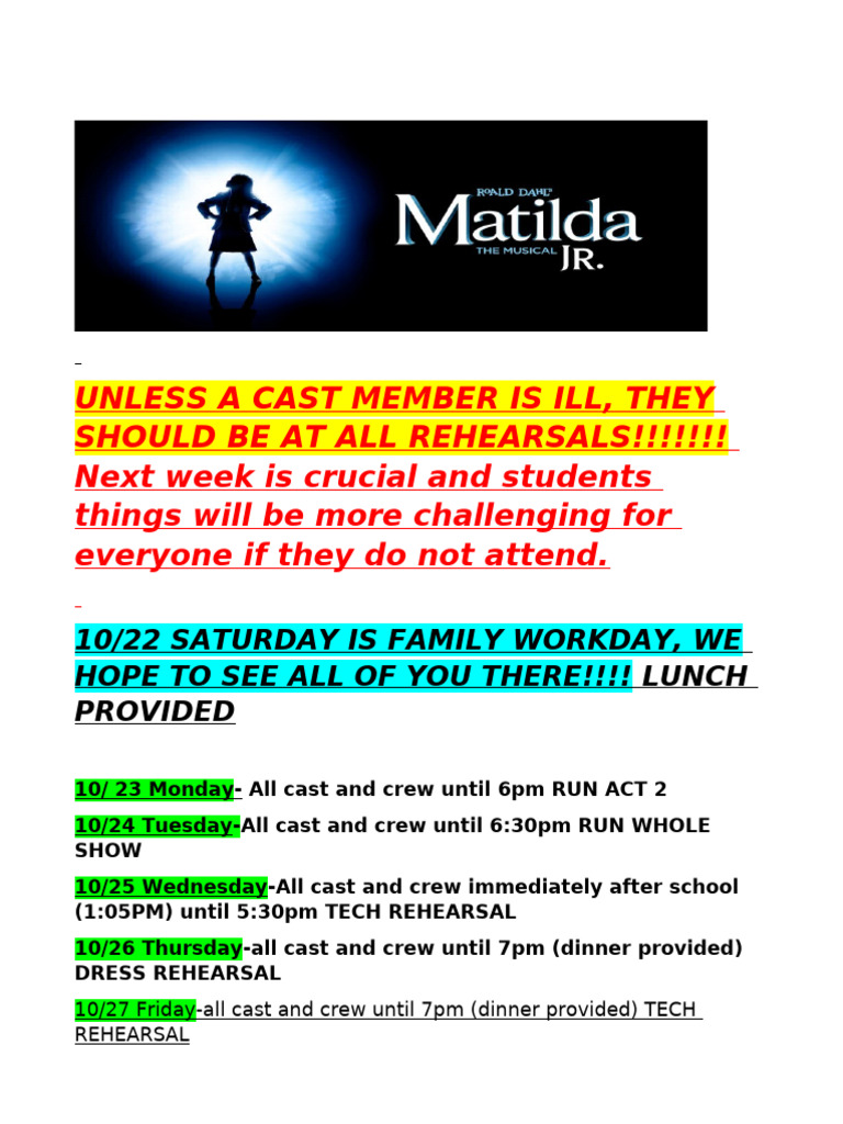 Crucial Rehearsal Schedule for Cast & Crew | PDF