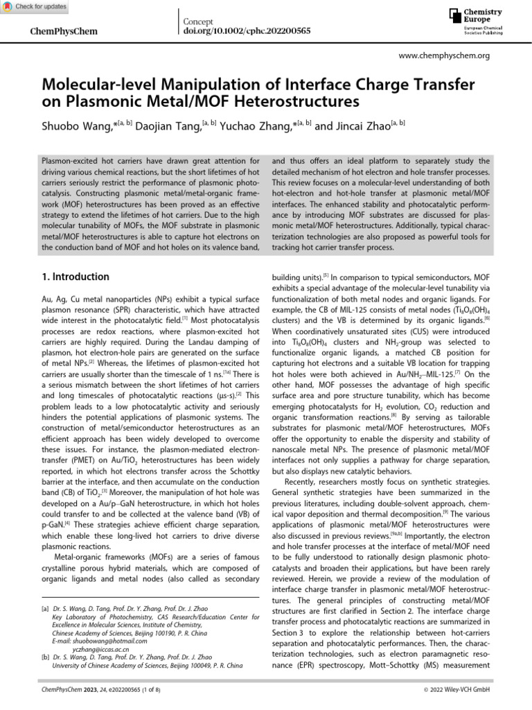 ChemPhysChem - 2022 - Wang - Molecular Level Manipulation of Interface ...