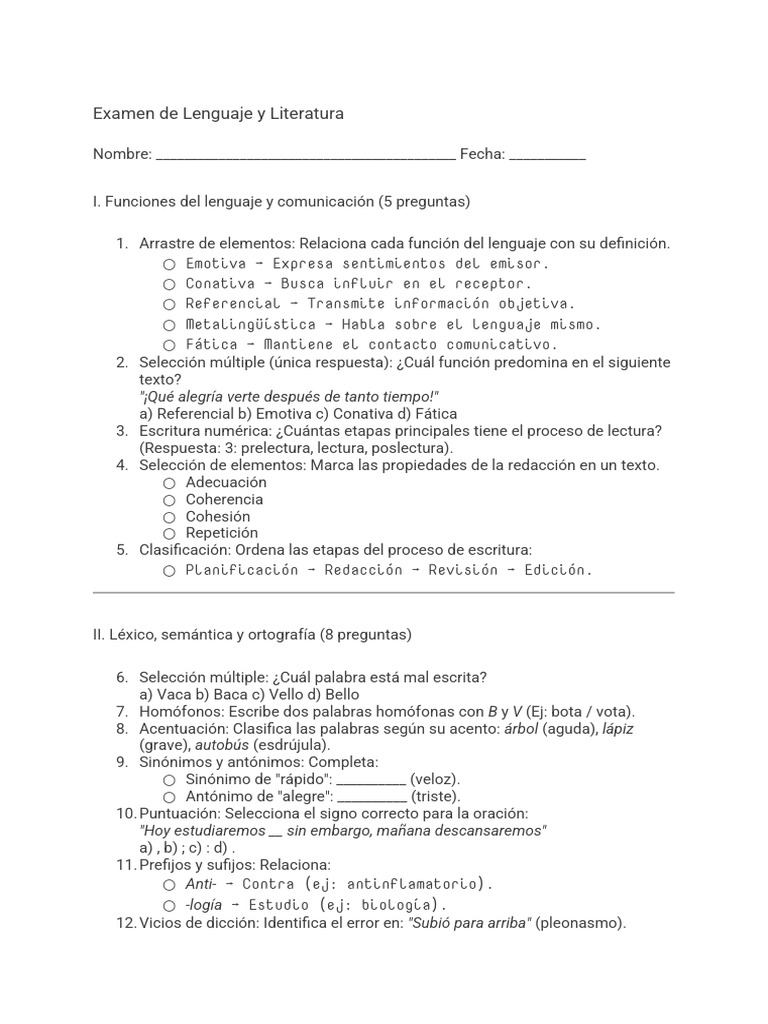Examen de Lenguaje y Literatura | PDF | Lingüística | Comunicación humana