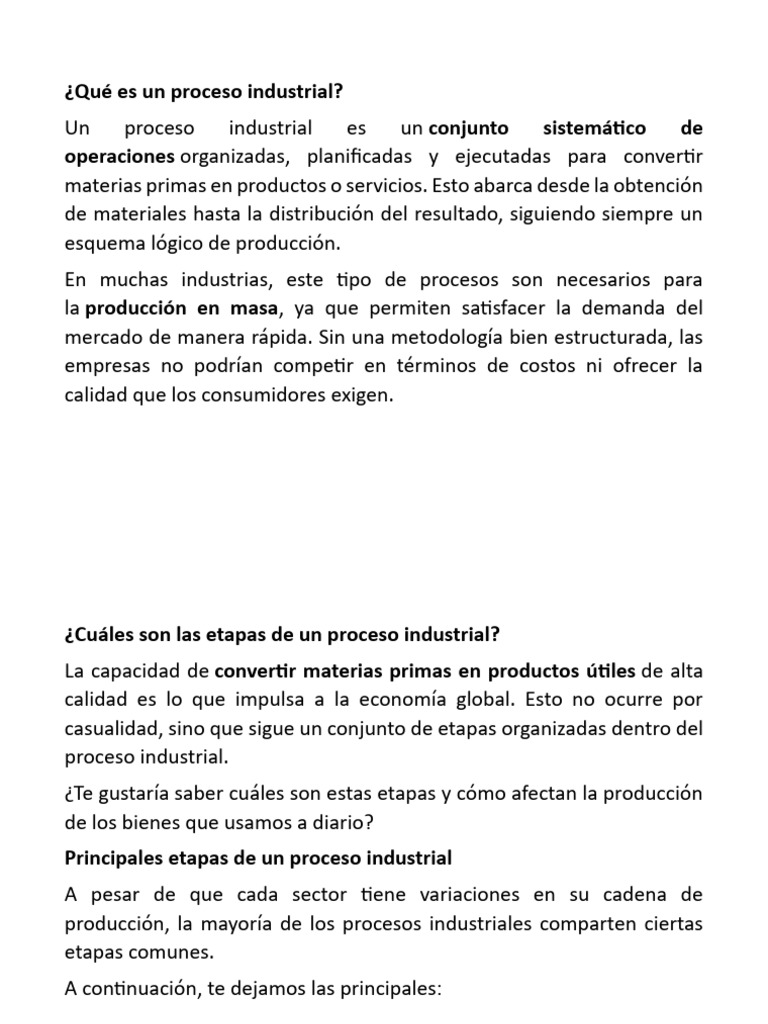 Definición y etapas del proceso industrial | PDF | Calidad (comercial ...