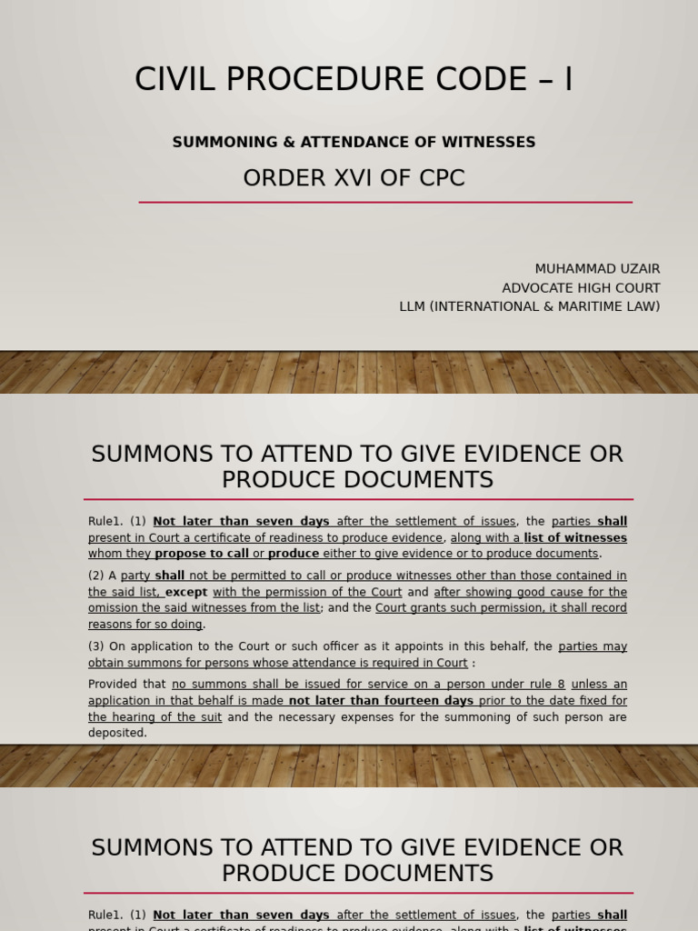 Order XVI CPC 01062025 124733am | PDF | Lawsuit | Bail