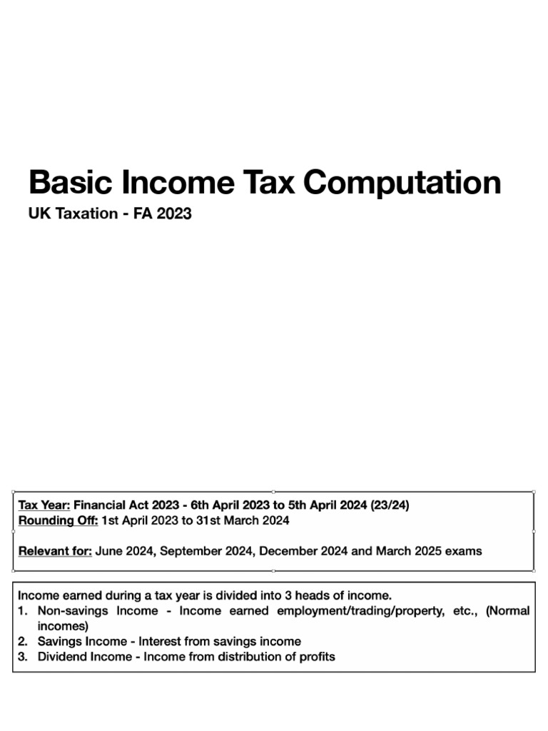 1 - Basic Income Tax Computation | PDF