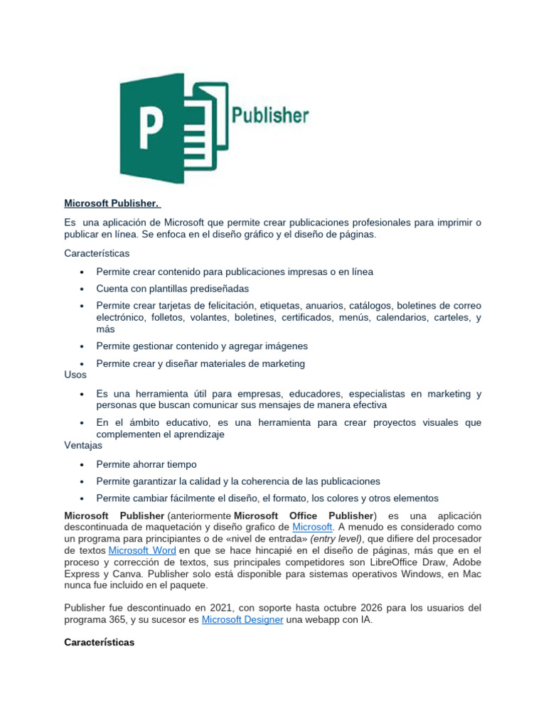 Microsoft Publisher: Características y Usos | PDF | Microsoft Windows ...