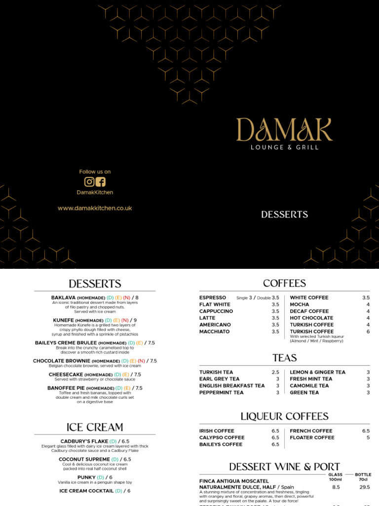 Damak Lounge & Grill A4 Desserts Menu | PDF