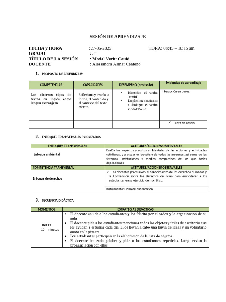 Guia de Aprendizaje Verb Could 1 | PDF | Aprendizaje