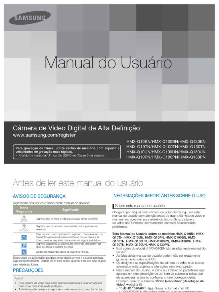 Filmadora Samsung Q10 HMX Q10N POR IB - 130204 | PDF | Câmera ...