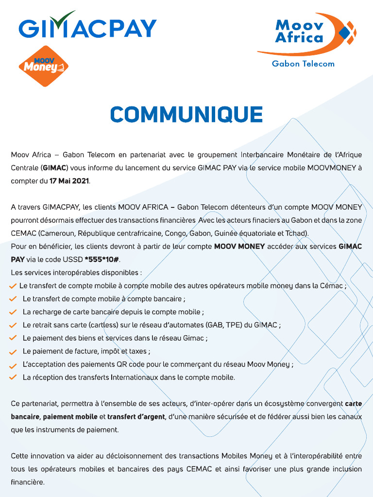 Moov Africa Communique de Presse GIMAC | PDF