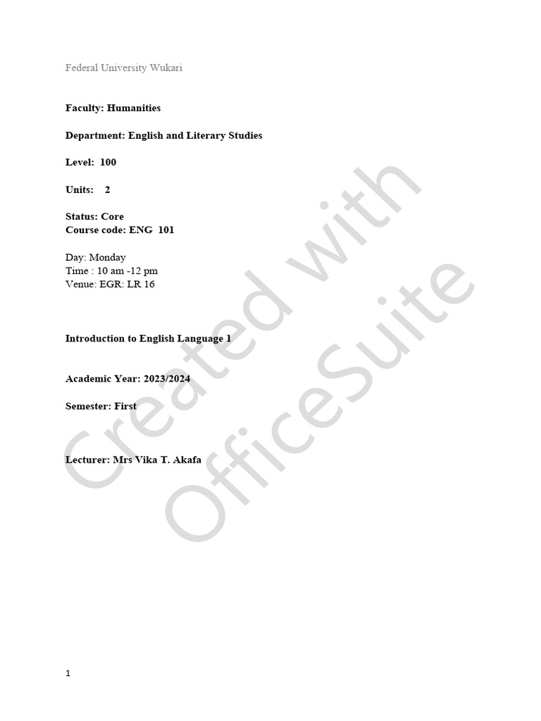 Introduction to English Language 101 | PDF | English Language ...