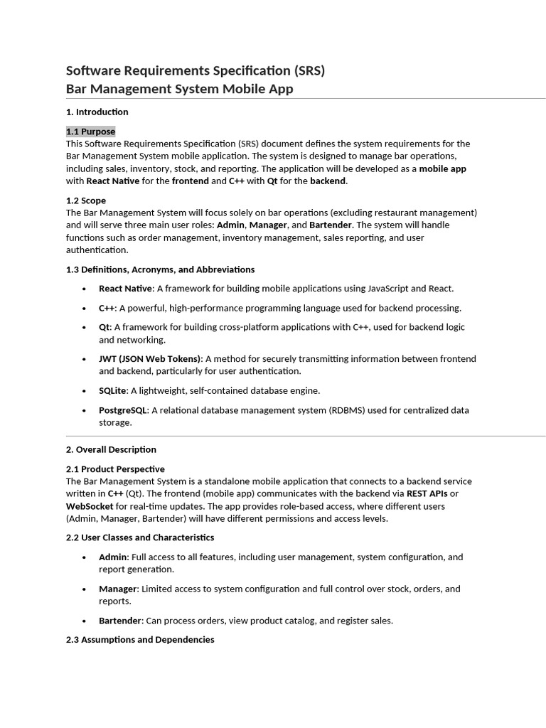 Software Requirements Specification | PDF | Databases | Mobile App