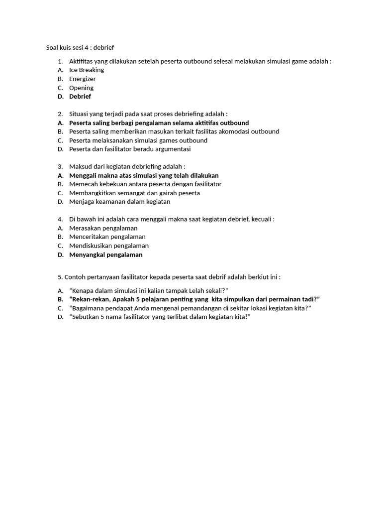 Soal Kuis Sesi 4 Debrief | PDF