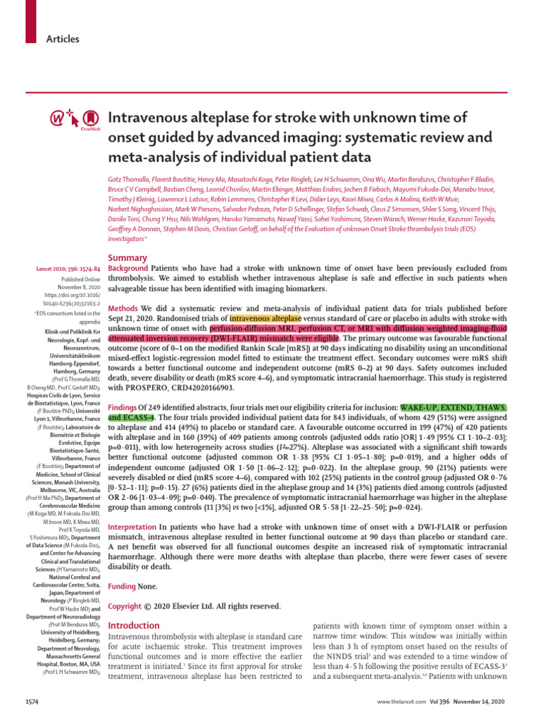 Intravenous Alteplase For Stroke With Unknown Time of Onset Guided by ...
