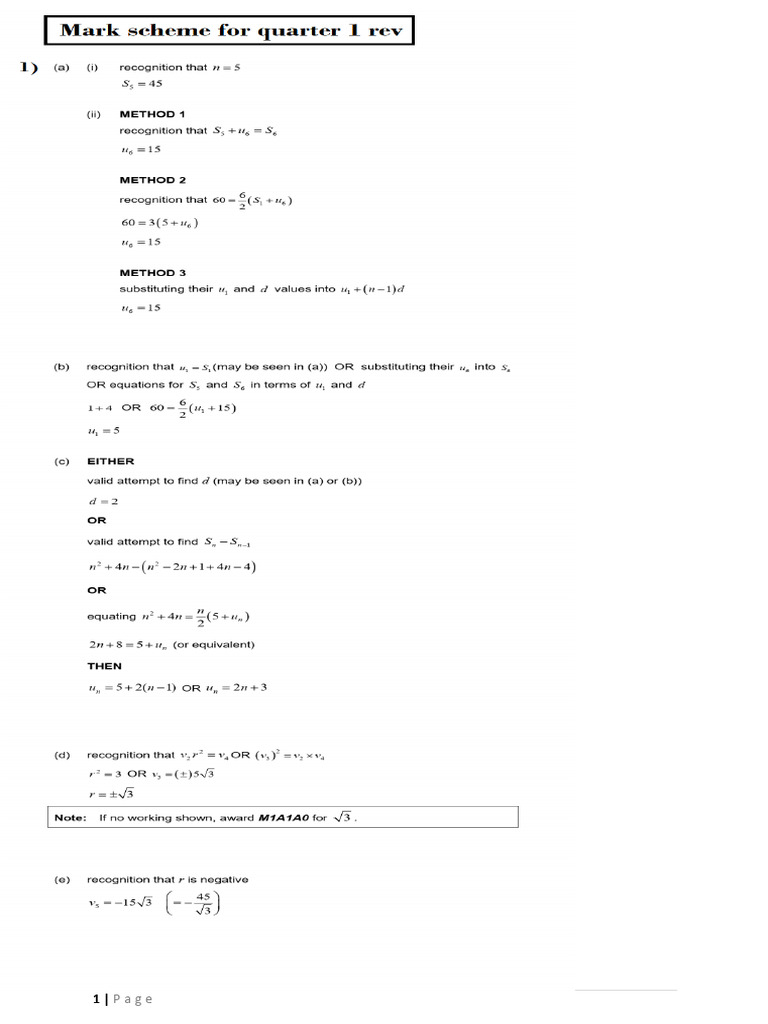SL q1 Mark Scheme | PDF