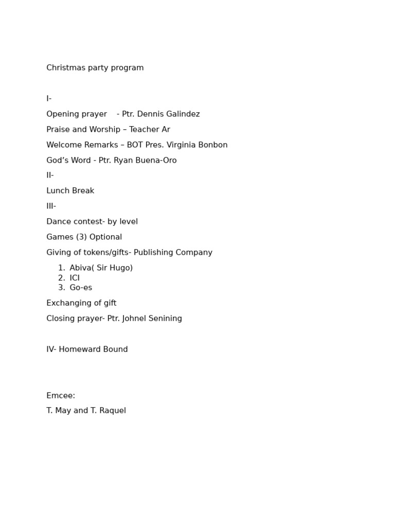 Christmas Party Program Schedule | PDF