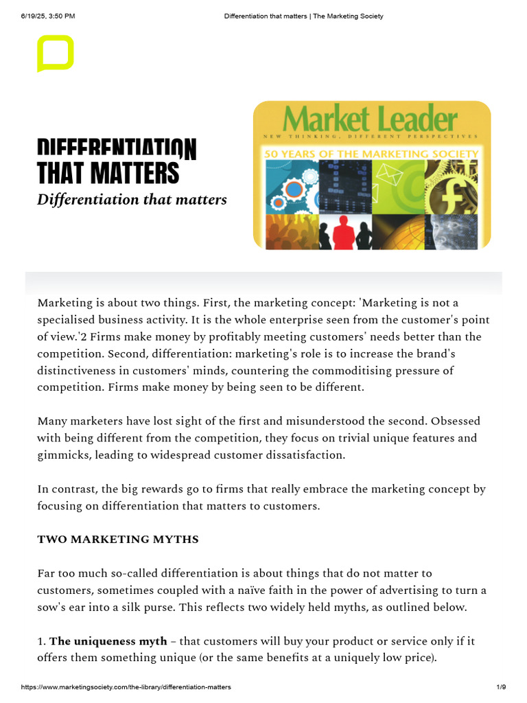 Differentiation That Matters - The Marketing Society | PDF | Brand ...