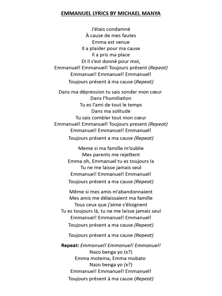 Emmanuel Lyrics by Michael Manya | PDF
