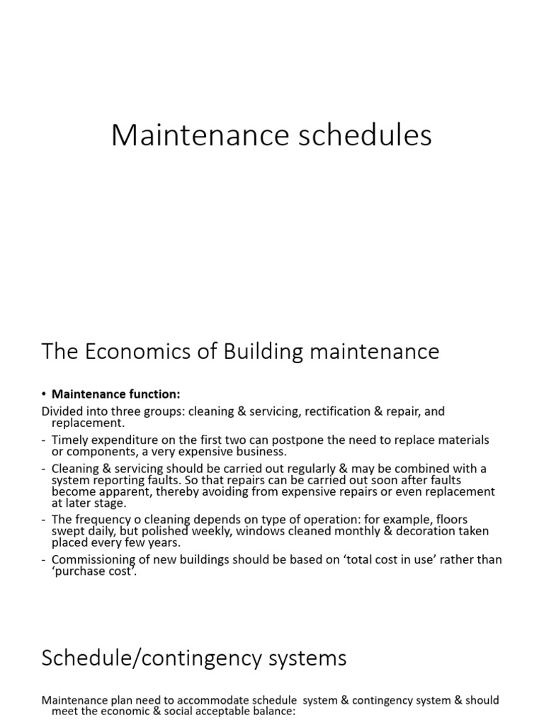 Building Services Maintenance Schedules | PDF