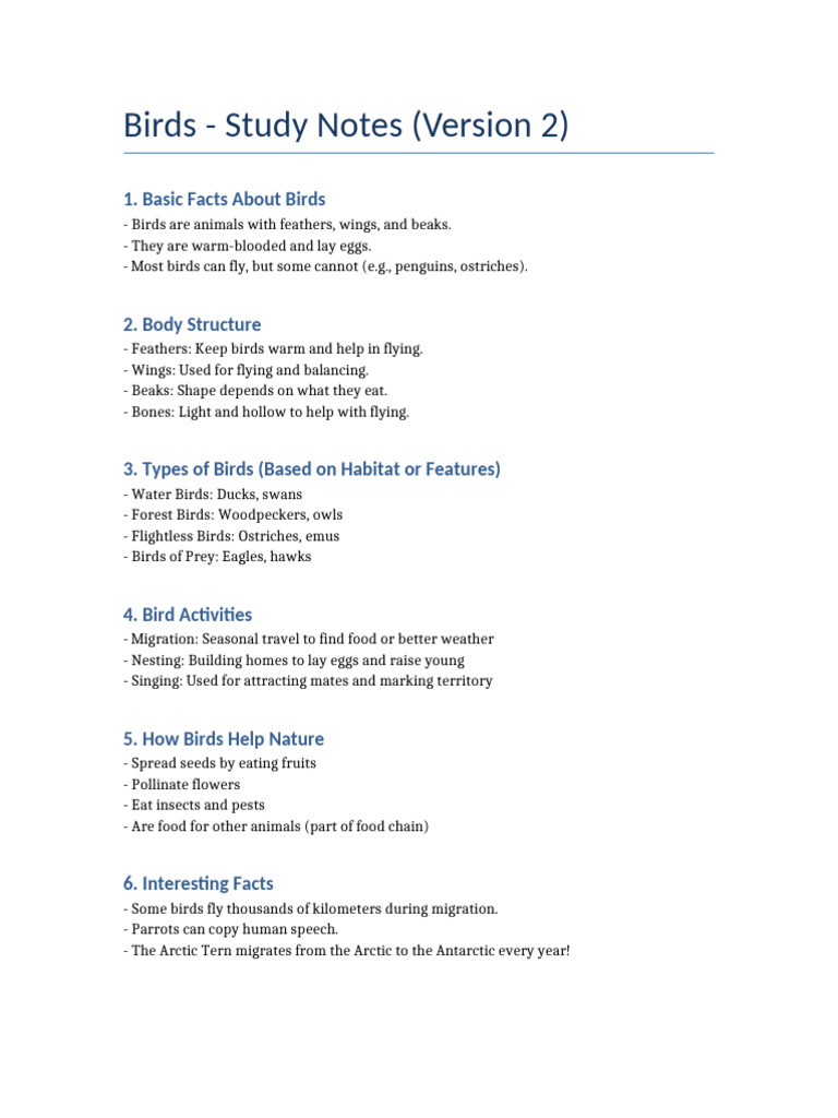 Bird Study Notes Overview | PDF